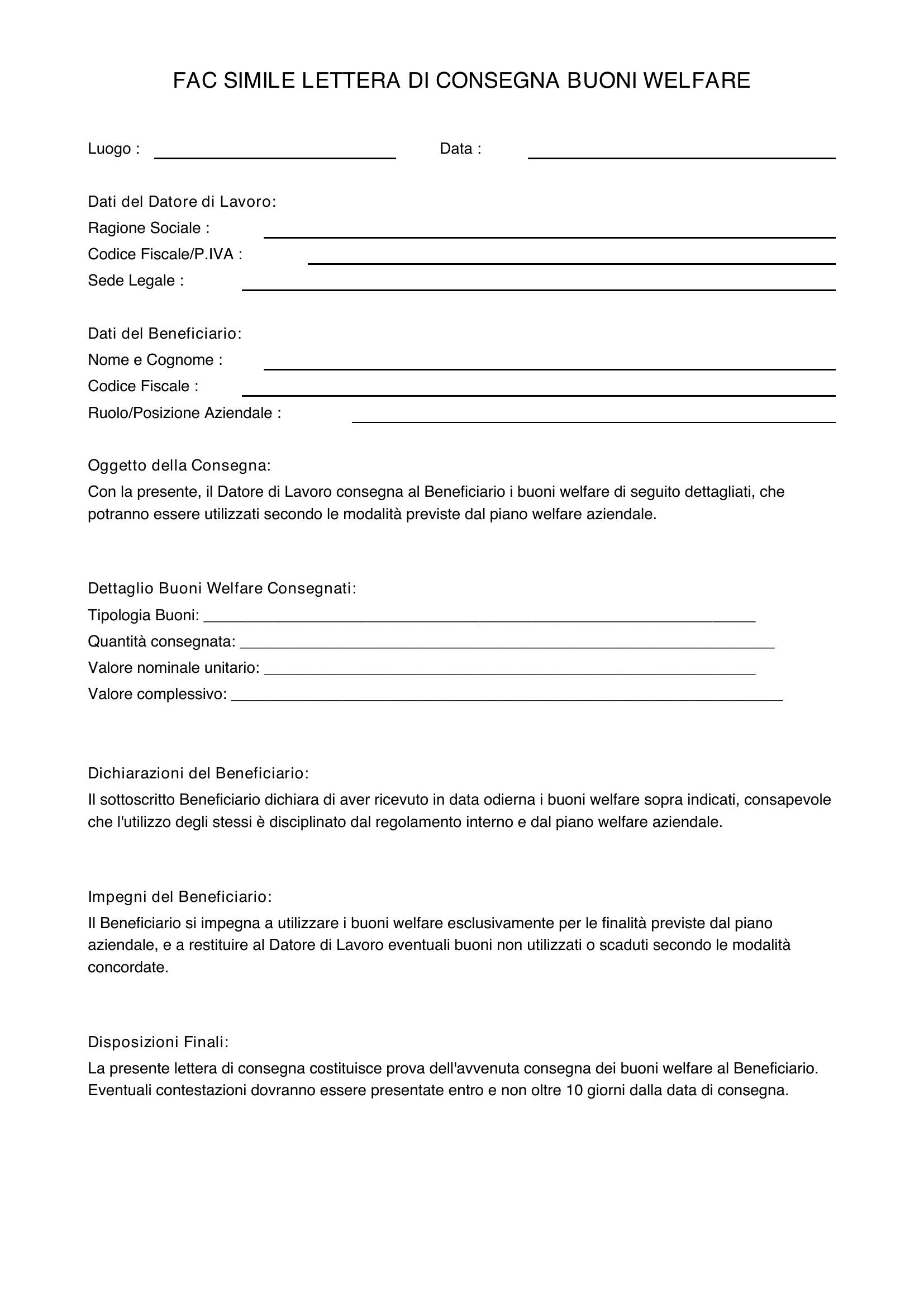 Fac Simile Lettera Consegna Buoni Welfare